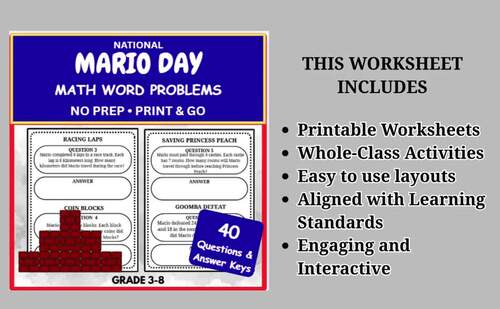 Mario Day Math Worksheets | Video Game Themed Word Problems | Grades 3–8