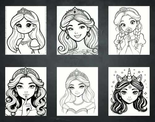Cute Princess Face: Royal Charm and Whimsical Beauty Coloring Book