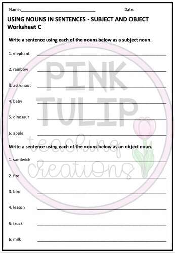 Subject and Object Nouns - Grammar Worksheet Pack | TPT