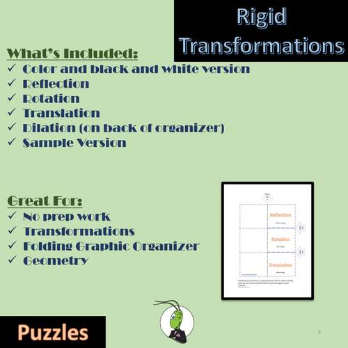 Rigid Transformations Graphic Organizers Rotations, Translations and ...