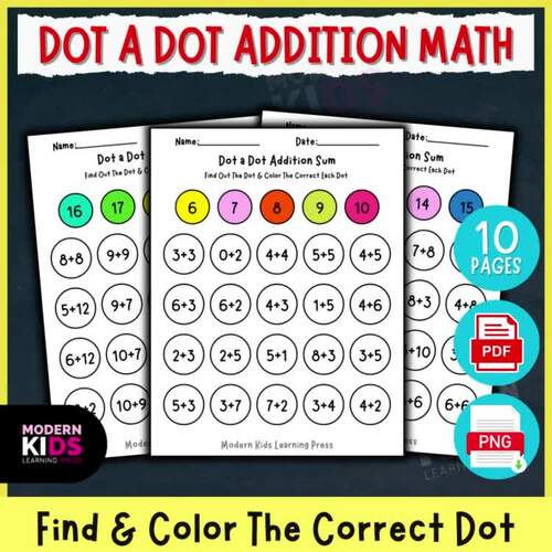 Dot a Dot Addition Math - Find & Color The Correct Dot | TPT