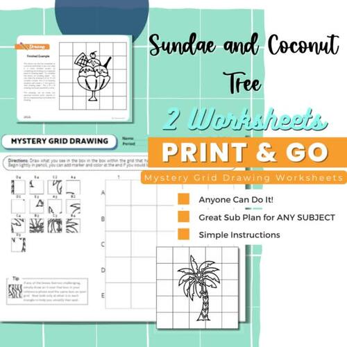 HIGH SCHOOL ART SUB PLAN/WORKSHEET: Mystery Grid Drawing One-Day Art ...