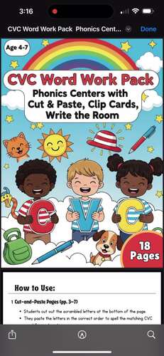 CVC Word Work Pack | Phonics Centers with Cut & Paste, Clip Cards,Write ...