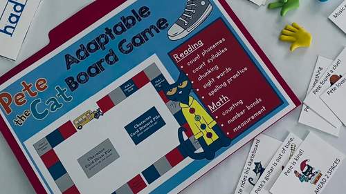 Adaptable Board Game Featuring a Pete the Cat for ELA & Math Centers