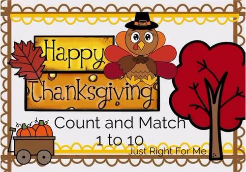 Thanksgiving Count and Match 1 to 10 BOOM CARDS by Just Right For Me