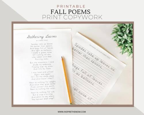 Fall Poems Print Copywork, Handwriting Practice by Inspire the Mom