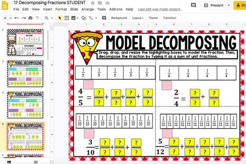 4th Grade Decomposing Fractions Google Classroom / Distance Learning 4 ...