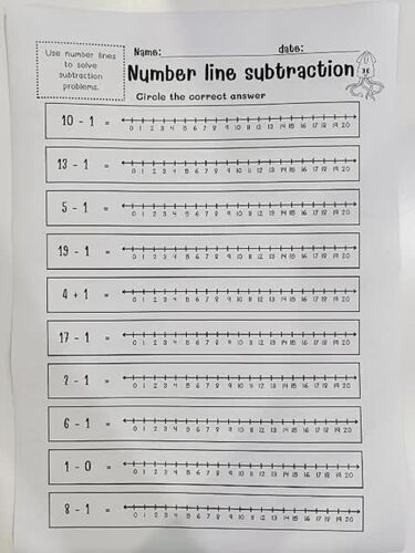 Adding and subtracting number lines 1-20, Kindergarten to Grade 1