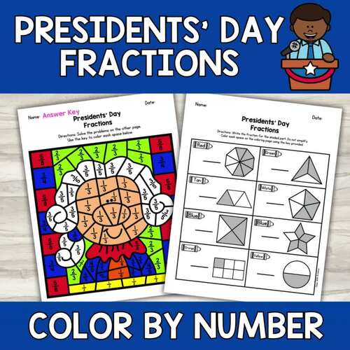 Presidents' Day Fractions Color By Number | 2nd 3rd Grade Math Center ...