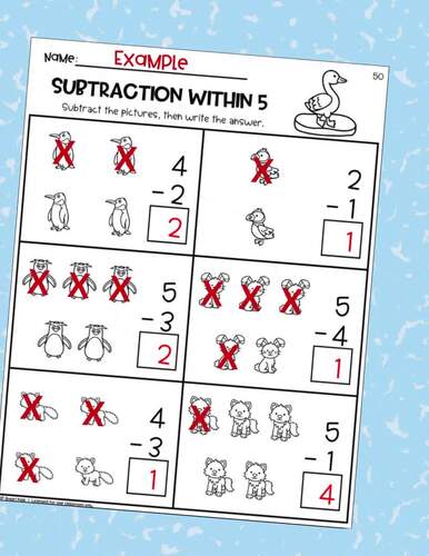 Arctic &Polar Animals Picture Subtraction within 5 Worksheets NoPrep ...
