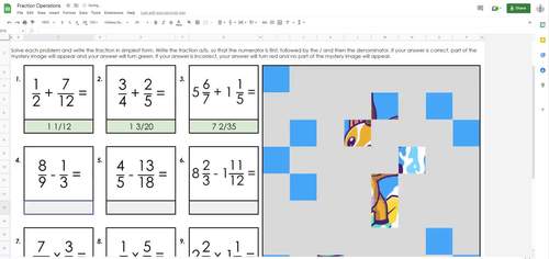 Add, Subtract, Multiply, Divide Fractions Digital Mystery Pixel Art | 5 ...