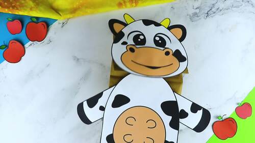 Cow Paper Bag Puppet Printable Template Craft by Simple Mom Project