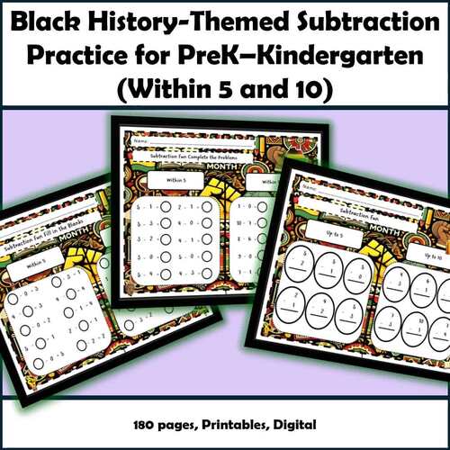 Black History-Themed Subtraction Practice for PreK–Kindergarten(Within ...