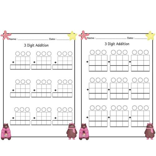 Regrouping Template for 2 and 3 digit Addition or Subtraction Theme ...