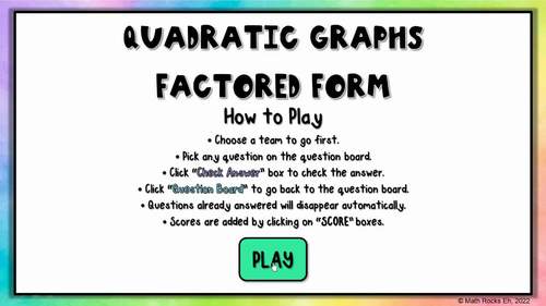Equation Of Quadratic Graph In Factored Form Game Show PowerPoint Math ...
