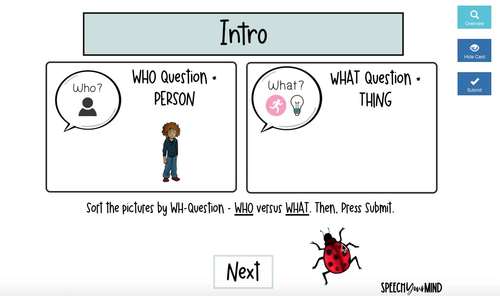 WH Question Boom Cards™ Picture & Word Sort | What v. Who | Wh-Questions