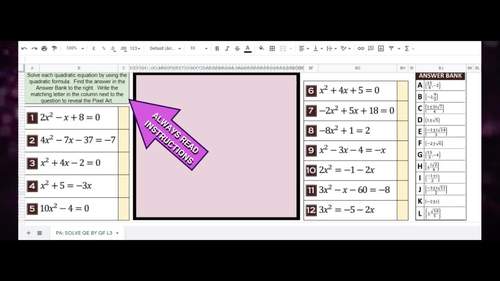 PIXEL ART: Solve Quadratic Equations by Quadratic Formula L3 DISTANCE ...