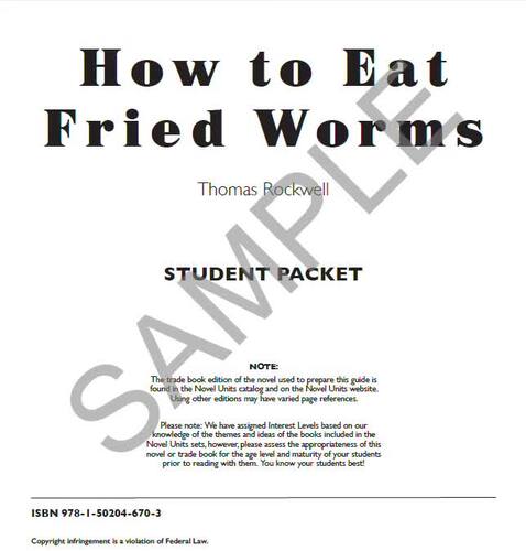 How to Eat Fried Worms Novel Units® Student Packet Novel Study | TPT