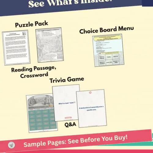 U.S. Land Policies Growth Bundle, HSS 5.6.6, Puzzle Pack, Choice Board ...