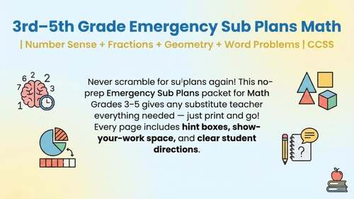 3rd–5th Grade Emergency Sub Plans Math | Number Sense + Fractions ...