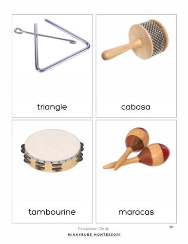 Montessori Music — 3-Part Cards 20 Percussion Instruments (Preschool 3–6)