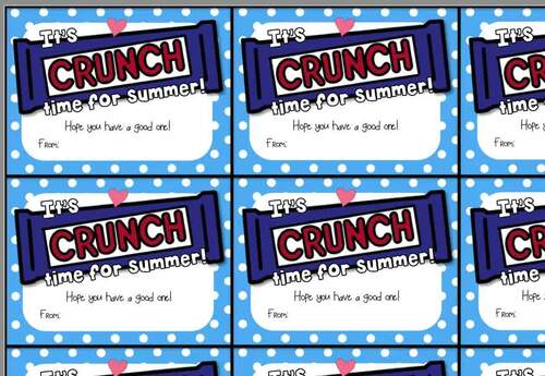 End of Year (EOY) Crunch Chocolate Gift Tag (It's crunch time for summer!)