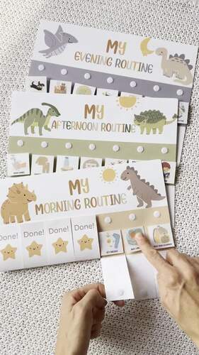 Dinosaur Routine Chart - Toddler Flip Chart 210 Routine Labels, Kids ...