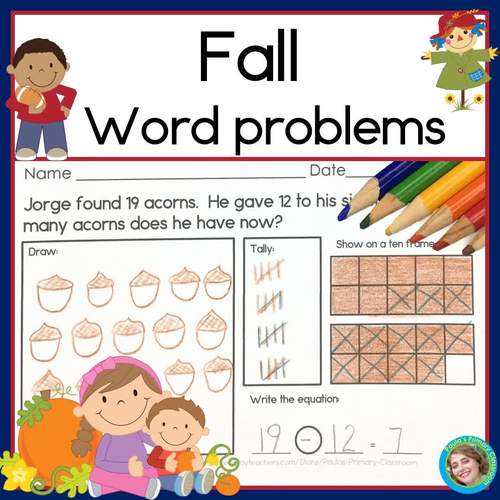 Fall Math Word Problems Addition & Subtraction in 20 Story Problem ...