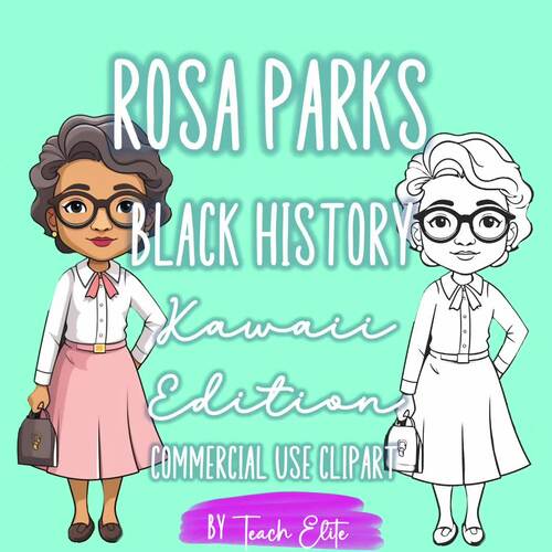 Rosa Parks Black History Clipart Month Kawaii, USA Clipart BHM by Teach ...