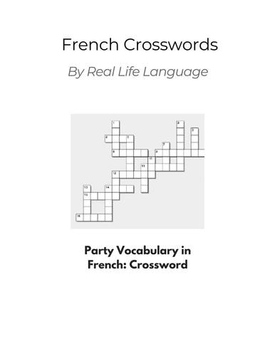 Party vocabulary in French Crossword by Real Life Language | TPT
