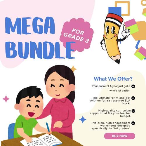 ELA Mega Bundle Grade 3 | Reading Writing Grammar Vocabulary | Print ...