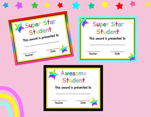 Printable Super Star Student Award, Editable Awesome Student Awards