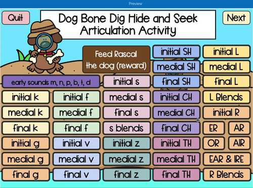 Dog Bone Dig Articulation Activity Boom Cards Pets Dogs Speech Therapy ...