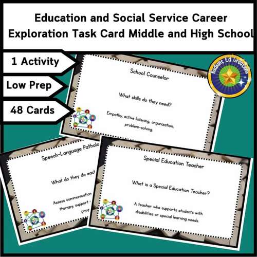 Education and Social Service Career Exploration Task Card Middle and ...