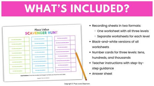 Place Value Worksheets & Game | Tens, Hundreds, Thousands Treasure Hunt ...