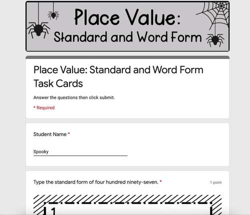 Halloween Place Value Standard Form and Word Form Task Cards Print and ...