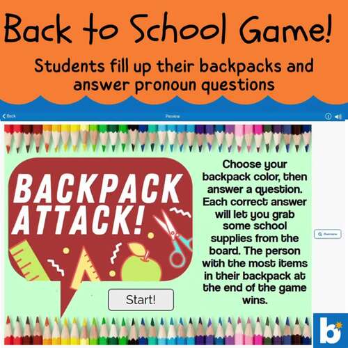 Pronouns Fill the Backpack Back to School Speech Boom Cards Game