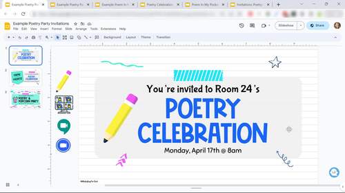 End of Writing Unit Poetry Party | Poetry Slides Template | Class Poems ...