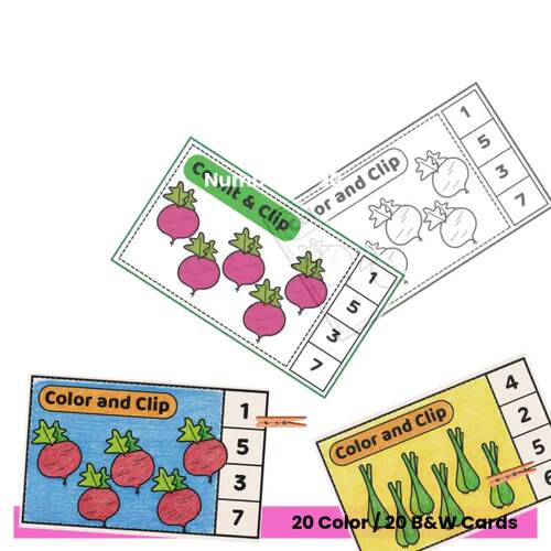 Vegetable Count and Clip Cards | Numbers 1–20 | Preschool Math Activity