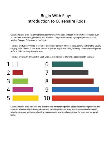 Begin With Play: Introduction to Cuisenaire Rods With Alphabet | TPT