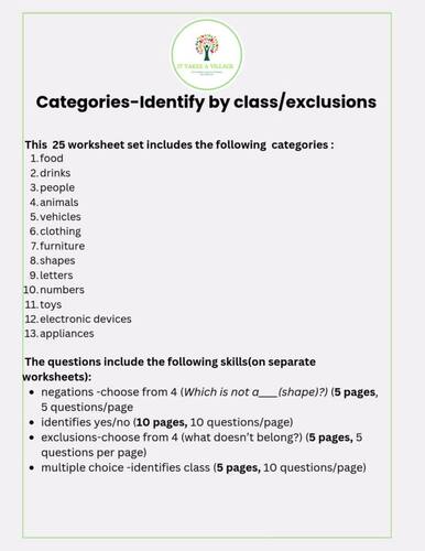 Categories-Negations- what does not belong worksheets(ABLSS-R C56 and G29)
