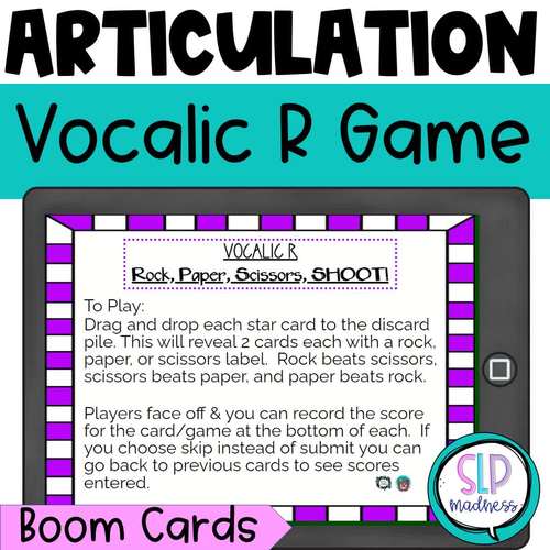 Speech Therapy Game l Vocalic R Articulation Boom Card Game by SLP Madness