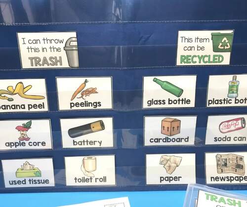 April Literacy Center Earth Day Sorting Trash or Recycle Recycling Spanish