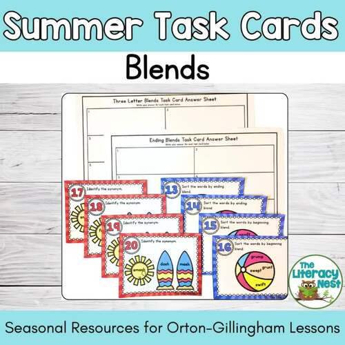 Summer Phonics Activities Task Cards Consonant Blends Review | TPT