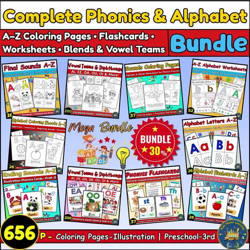 Complete Phonics & Alphabet Bundle | A–Z Coloring Pages, Flashcards ...