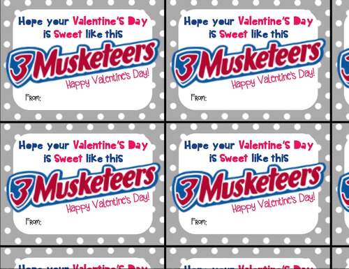 3 Musketeers Chocolate Valentine's Day Gift Tag- Hope your Valentine's ...