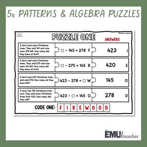 Christmas Patterns and Algebra Escape Room Unknown Values Inverse ...