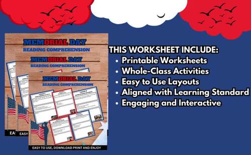 Memorial Day Reading Comprehension Passage Activities,2nd,3rd,4th,5th,Grade