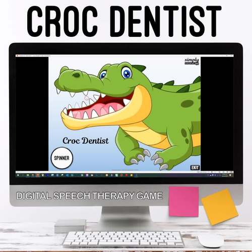 Digital Editable Croc Dentist Game for No print Speech Teletherapy or iPad