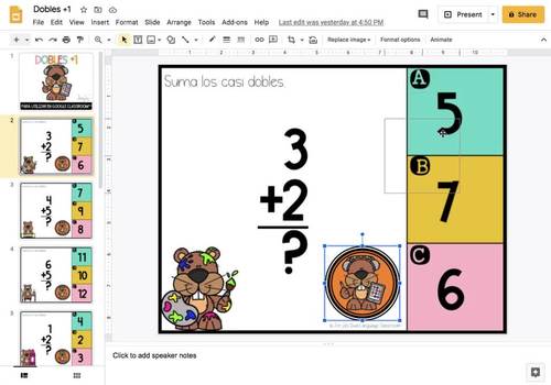 Dobles mas 1 Sumas Digital Seesaw Google Slides Doubles in Spanish